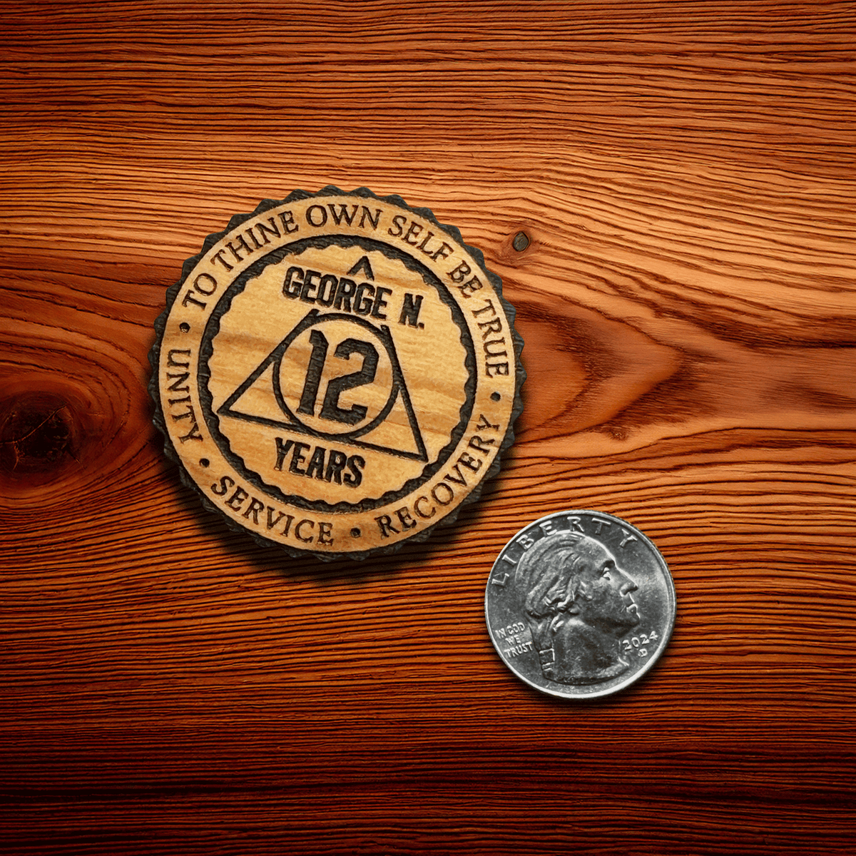 Custom Engraved Wooden Recovery Chip – Bill Green Studios